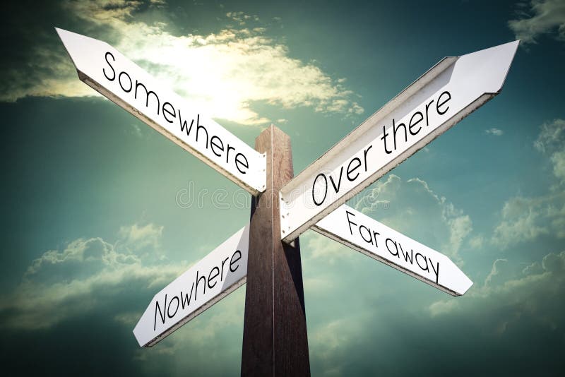 Over There, Nowhere, Somewhere, Far Away - Wooden Signpost, Roadsign ...