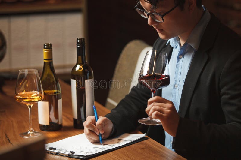Sommelier Writing Notes at Wine Tasting Table Stock Image - Image of ...