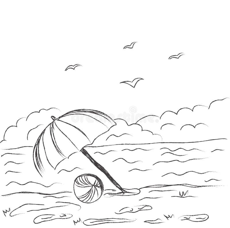 Sommer, Strand, Flach, Design, Skizze Vektor Abbildung - Illustration ...