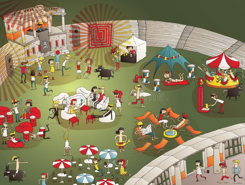 Sommerfest-Karikatur vektor abbildung. Illustration von ansammlung ...
