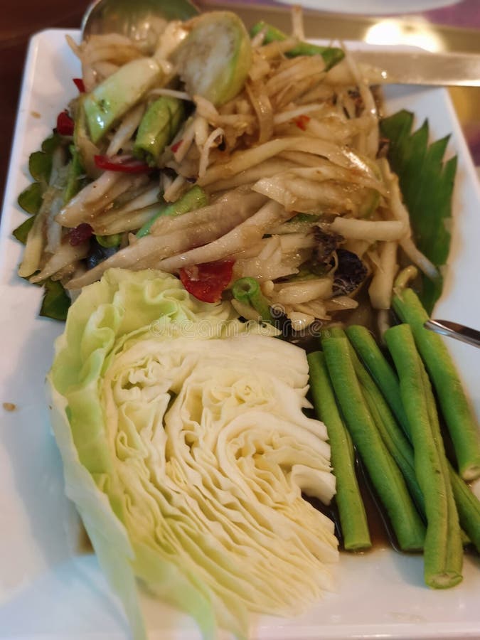 Somtam with Fermented Fish and Side Dishes Stock Photo - Image of ...