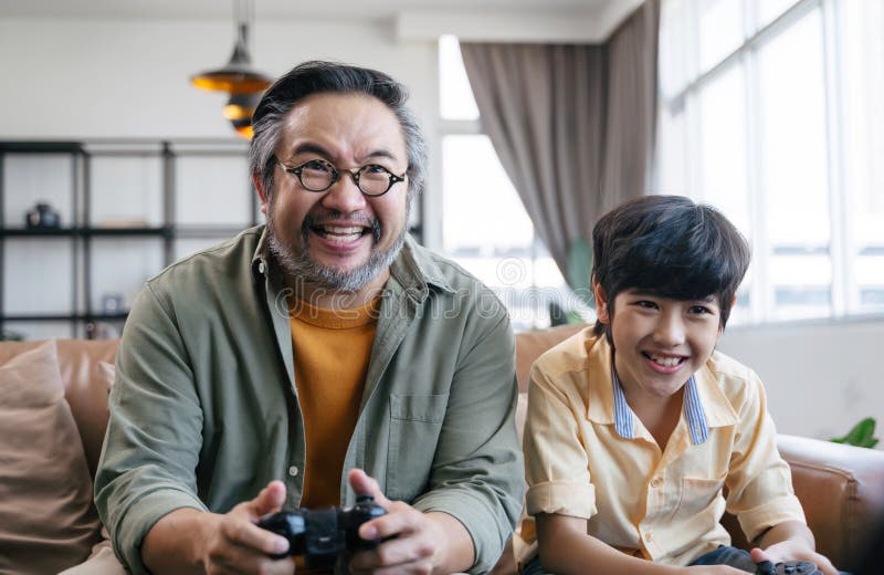 Son and Dad Playing Video Game at Home. Stock Image - Image of daddy ...