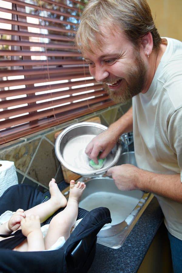 Son and Father Washing Dishes. Stock Image - Image of love, earring ...