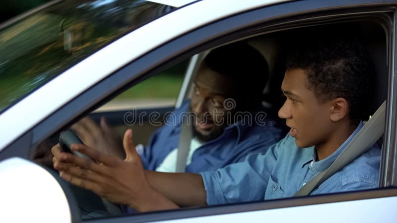 Angry Dad Screaming at Scared Teenage Son Driving Car, Child Upbringing ...