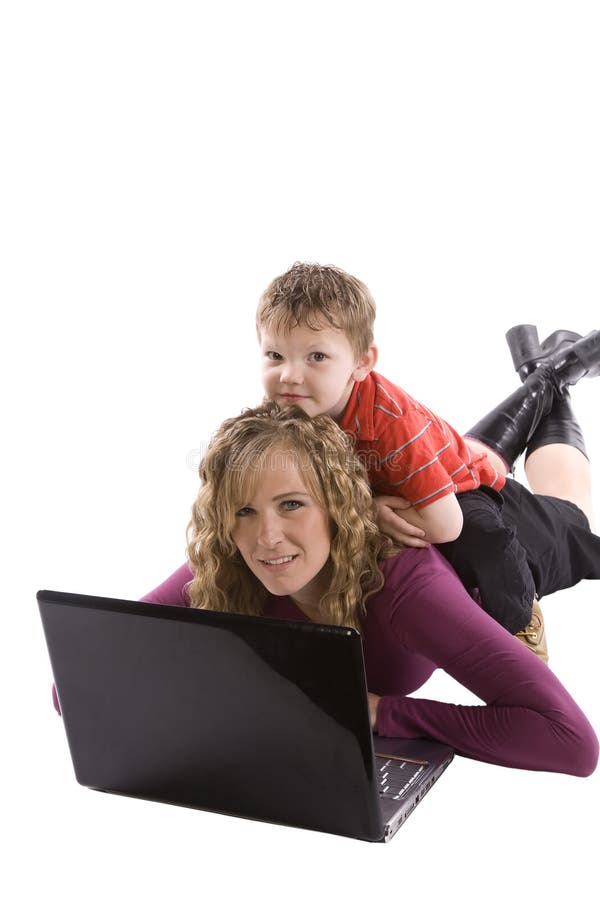 Son with mom computer stock image. Image of caucasian - 14358787