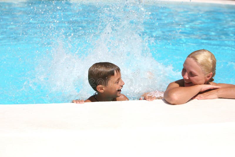 Son and Mom Play in the Pool Stock Image - Image of kiss, season: 2816477