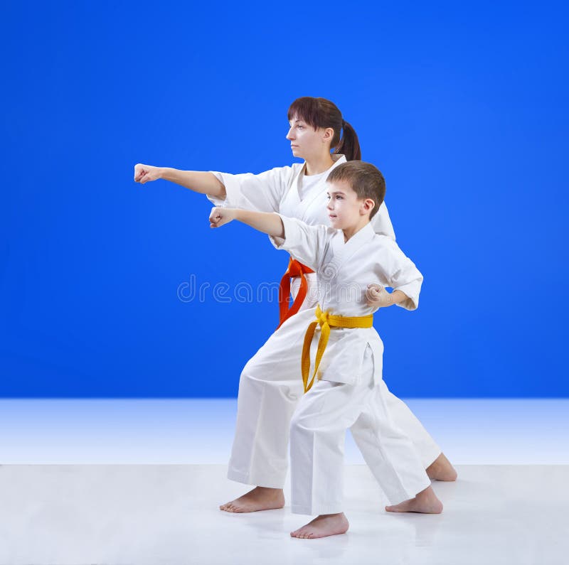 Son and Mother are Training Punch Arm Stock Photo - Image of belt ...