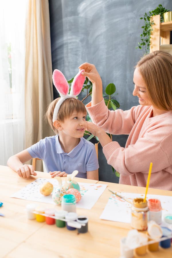 Son in Rabbit Ears Headband Stock Photo - Image of people, cheerful ...