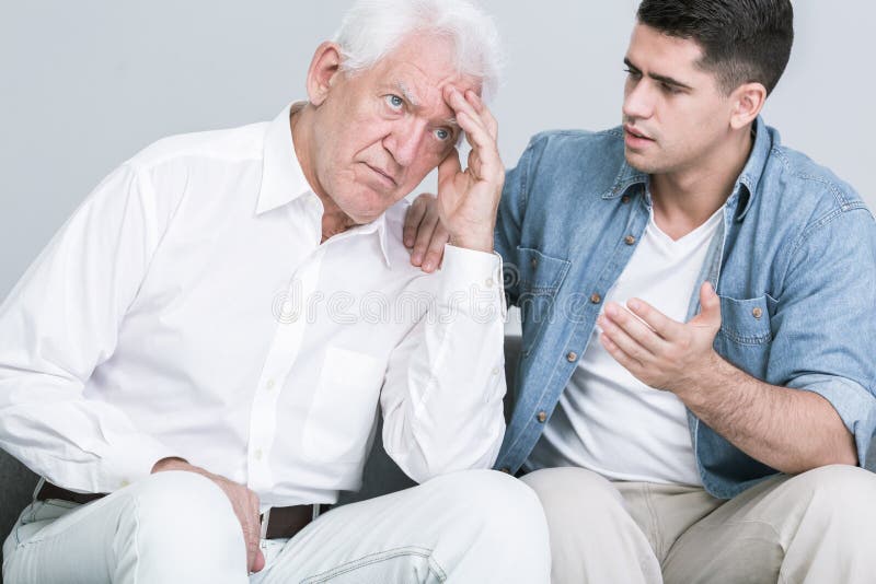 Son Talking with Worried Father Stock Image - Image of senior ...
