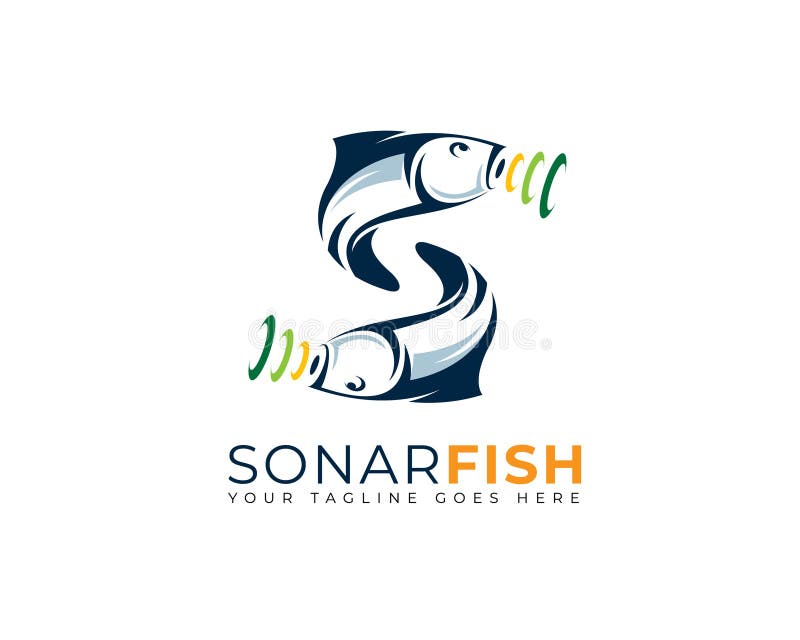 Sonar Fish Logo Template with Balanced Position of Two Fish and Their ...