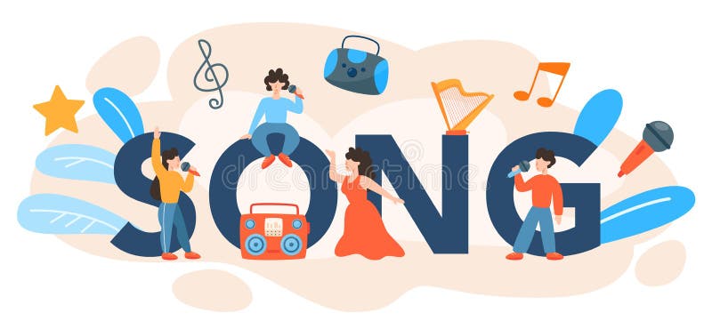 Song Typographic Header. Performer Singing with Microphone Stock Vector ...