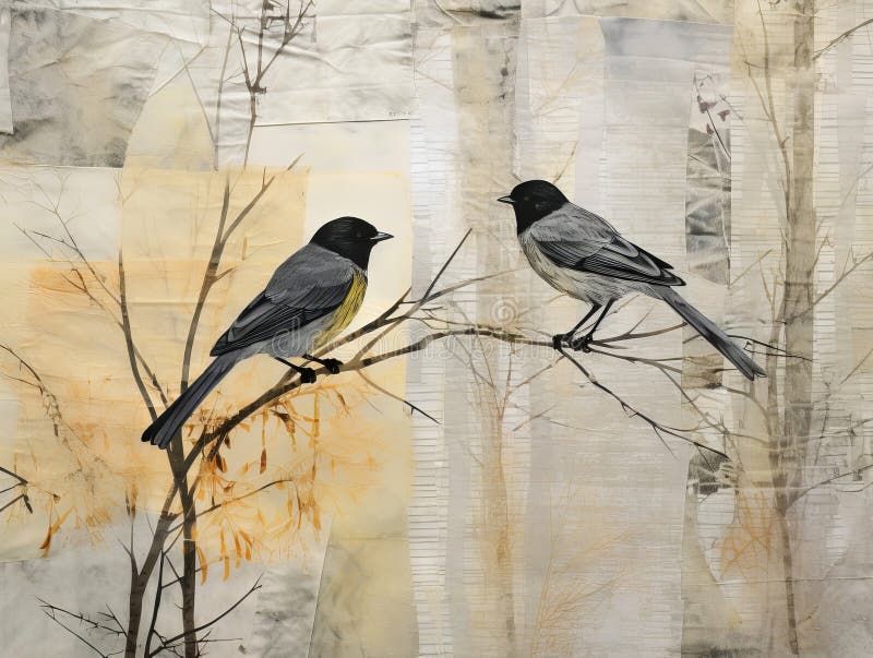 Songbird ink on collage stock illustration. Illustration of songbird ...