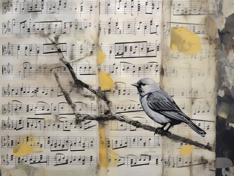 Songbird ink on collage stock illustration. Illustration of songbird ...
