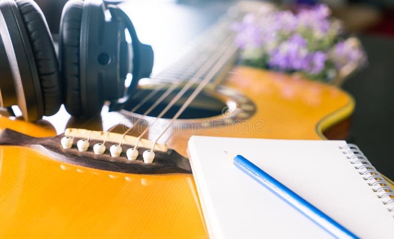 Songwriter with Guitar Notebook for Songwriting Stock Image - Image of ...