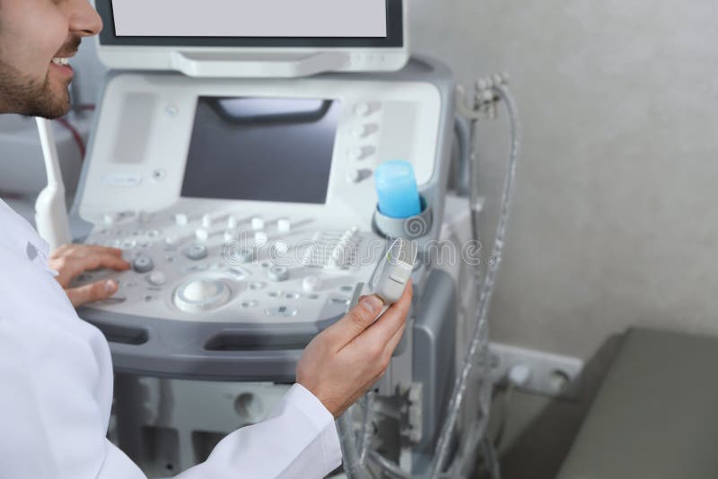 Sonographer Using Modern Ultrasound Machine in Clinic Stock Image ...