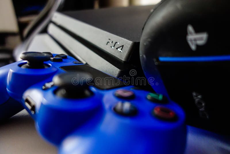 Sony Black Playstation 4 Pro Game Console with Blue Wireless Controller ...