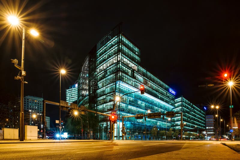 Sony Centre at Night in Postdamer Platz at City Berlin in Germany ...