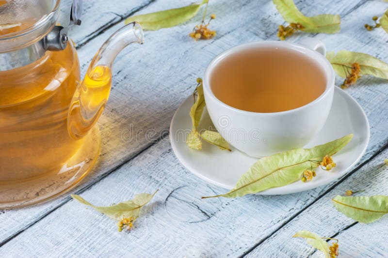 Top View of a White Cup Linden Tea or Blooming Tilia, Basswood, on ...