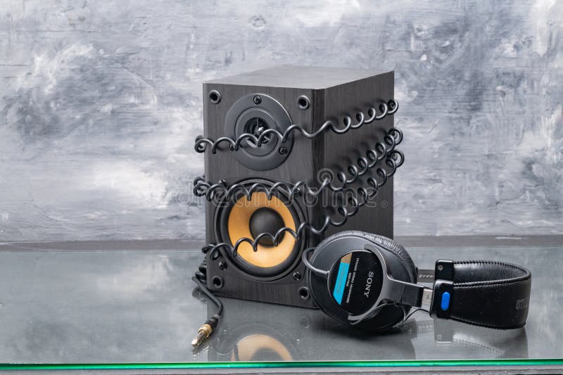 Sony Studio Headphones and Sound System. High Fidelity Sound Concept ...