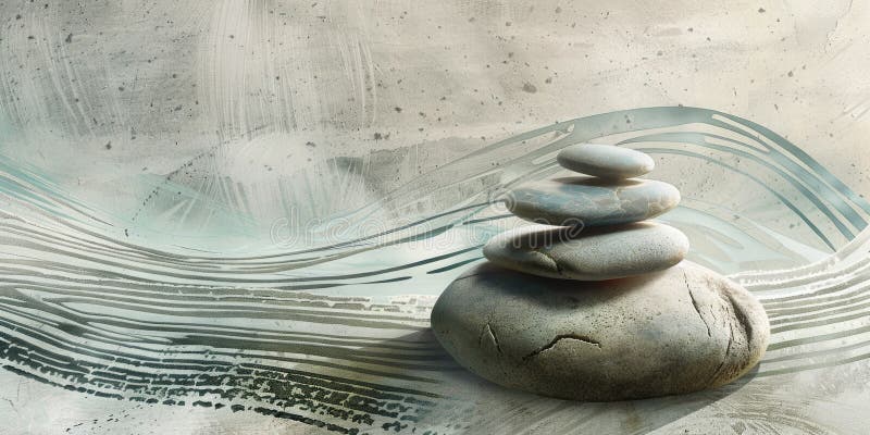 Soothing and Calm Abstract Landscape Featuring Wavy Layers and Pebbles ...