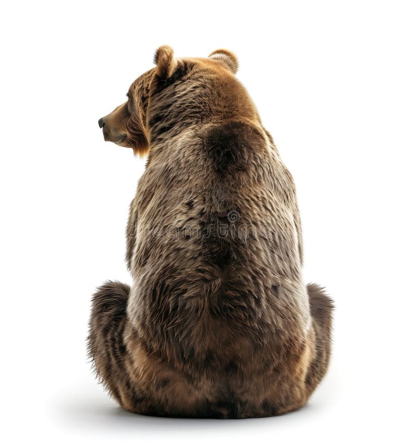 Sitting Brown Bear Facing the Side on White Background Stock Photo ...