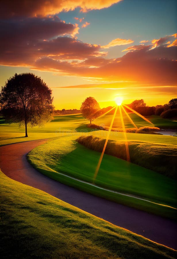 Soothing Relaxation on the Golf Courses Under the Sunset Sky. AI ...