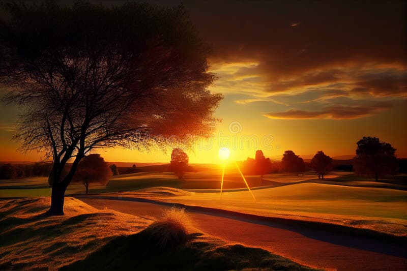 Soothing Relaxation on the Golf Courses Under the Sunset Sky. AI ...