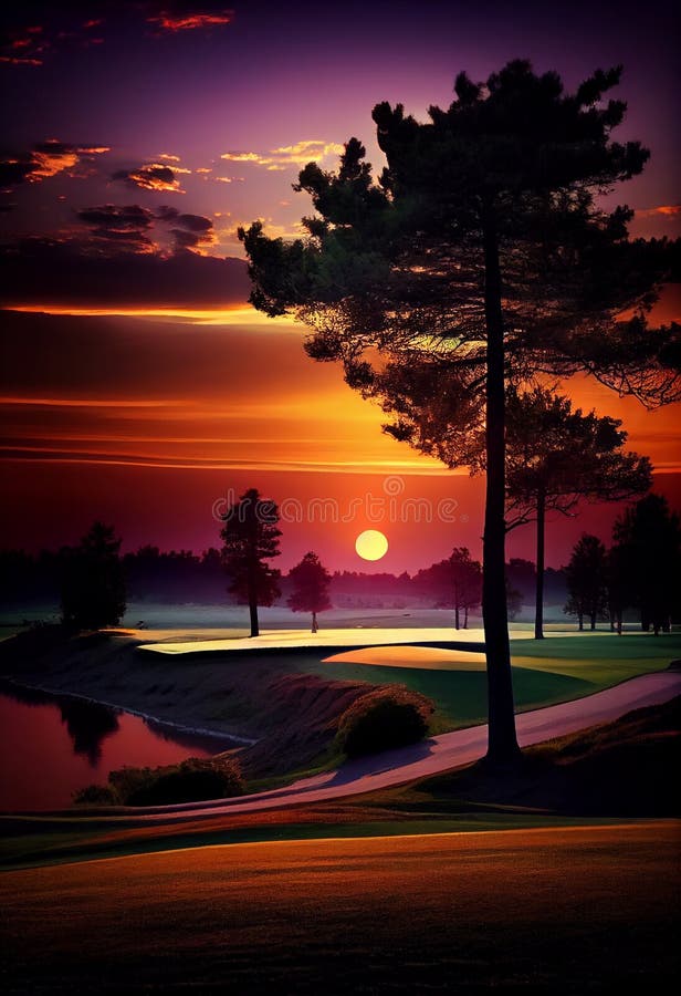 Soothing Relaxation on the Golf Courses Under the Sunset Sky. AI ...