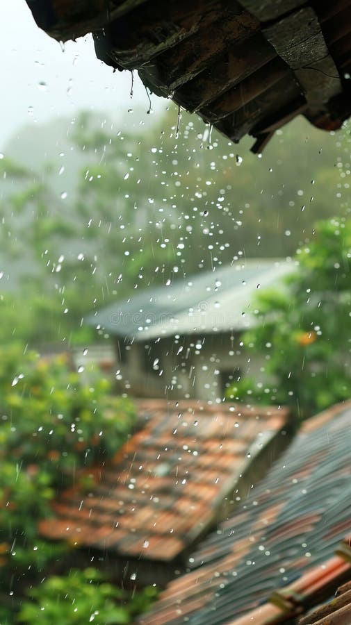 The Soothing Sound of Rain Tapping Against a Rooftop Stock Illustration ...