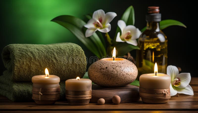 Soothing Spa Treatment Background with Candles on Dark Surfaceempty ...
