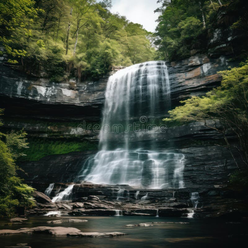 A Soothing Waterfall Surrounded by Trees. Stock Image - Image of leaves ...