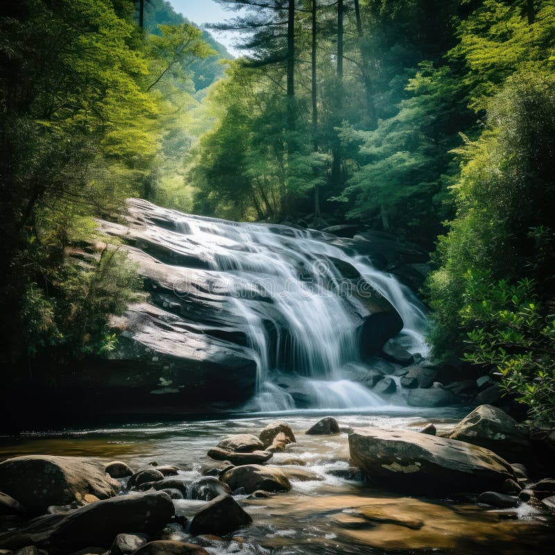 A Soothing Waterfall Surrounded by Trees. Stock Image - Image of leaves ...