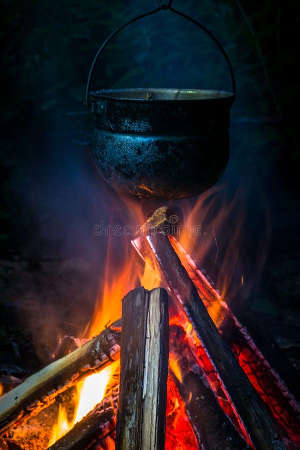 Sooty Pot Tourist Hanging Over the Fire Stock Image - Image of iron ...