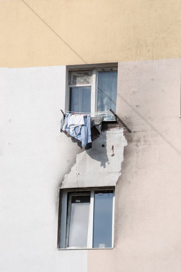 Sooty Wall and Windows of House after Fire Stock Image - Image of beige ...
