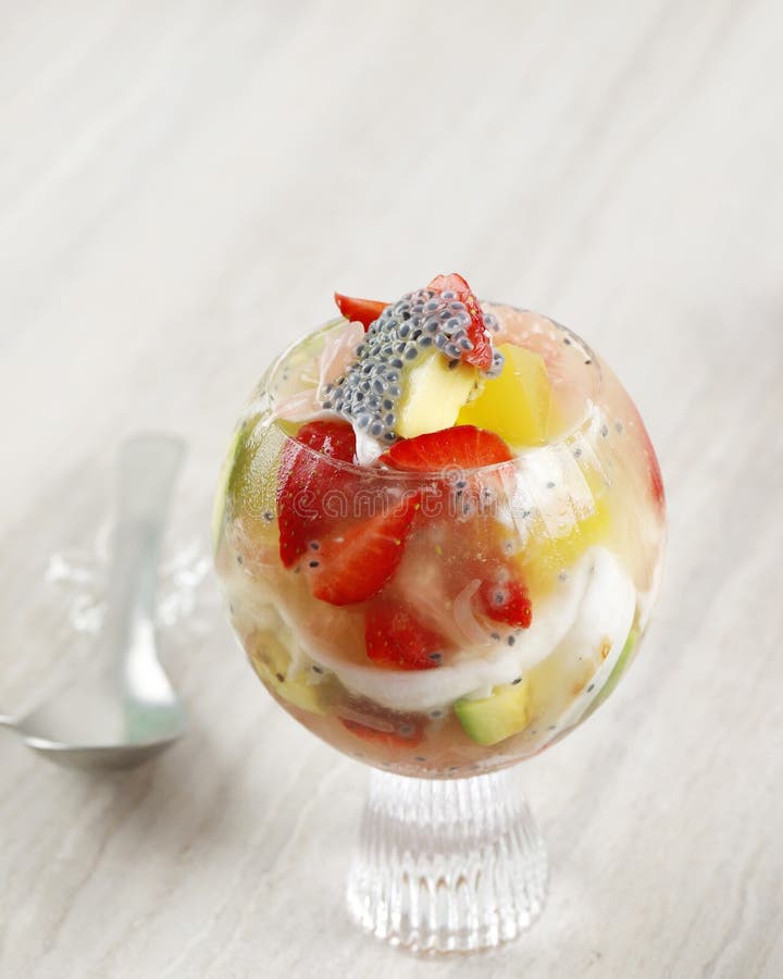 Sop Buah or Es Buah is Mixed Fruit with Coconut or Simple Syrup Stock ...