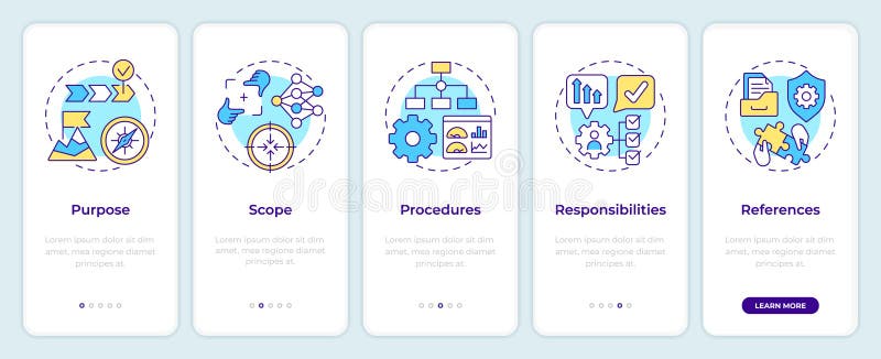 SOP Key Components Onboarding Mobile App Screen Stock Vector ...