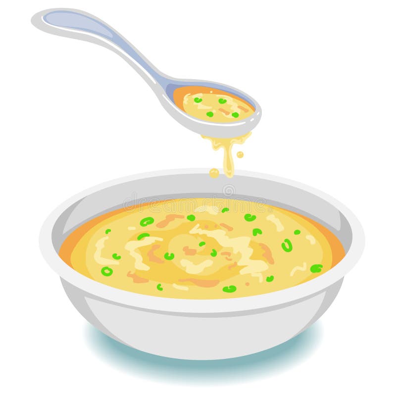 Sopa na bacia com colher ilustração do vetor. Ilustração de arte - 89047915