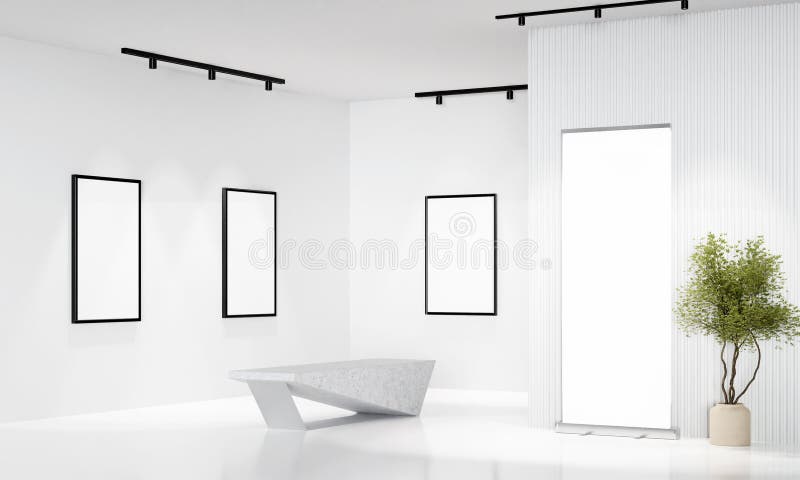 Sophisticated Art Space with Multiple Frames and Modern Lighting, 3D ...