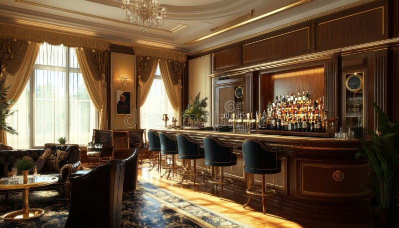 Elegant Bar Interior with Luxurious Seating and Sunlight Streaming ...