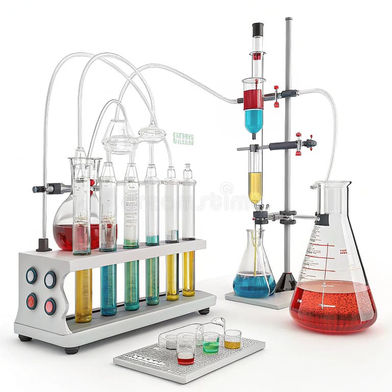 Biochemistry Lab Setup with Multiple Connected Flasks Stock ...