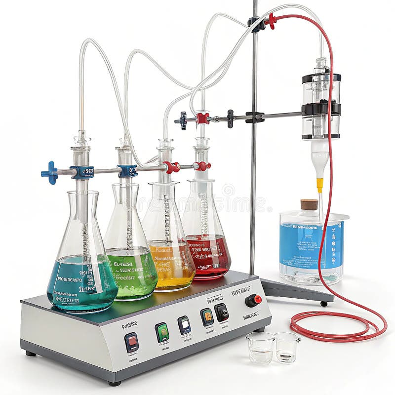 Biochemistry Lab Setup with Multiple Connected Flasks Stock ...