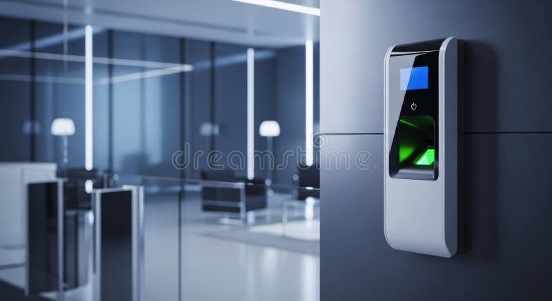 A Sophisticated Biometric Access Control Scanner with a Glowing Green ...