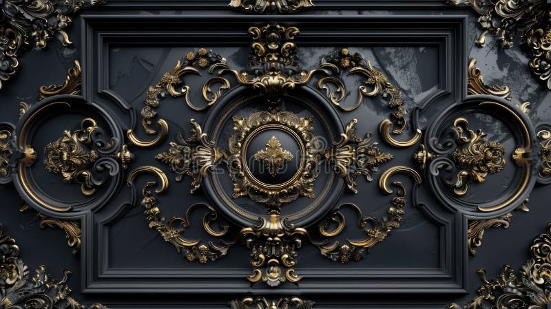 Sophisticated Black Leather with Golden Rococo Motifs Stock ...