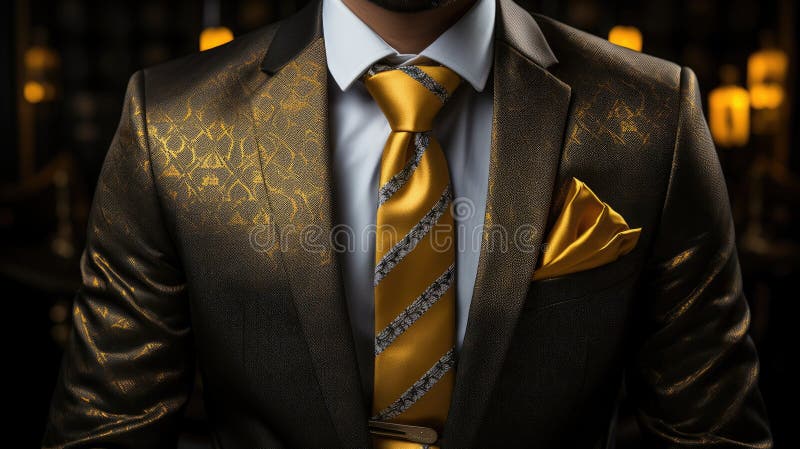 Sophisticated Businessman in Black and Gold Baroque Suit Stock Image ...