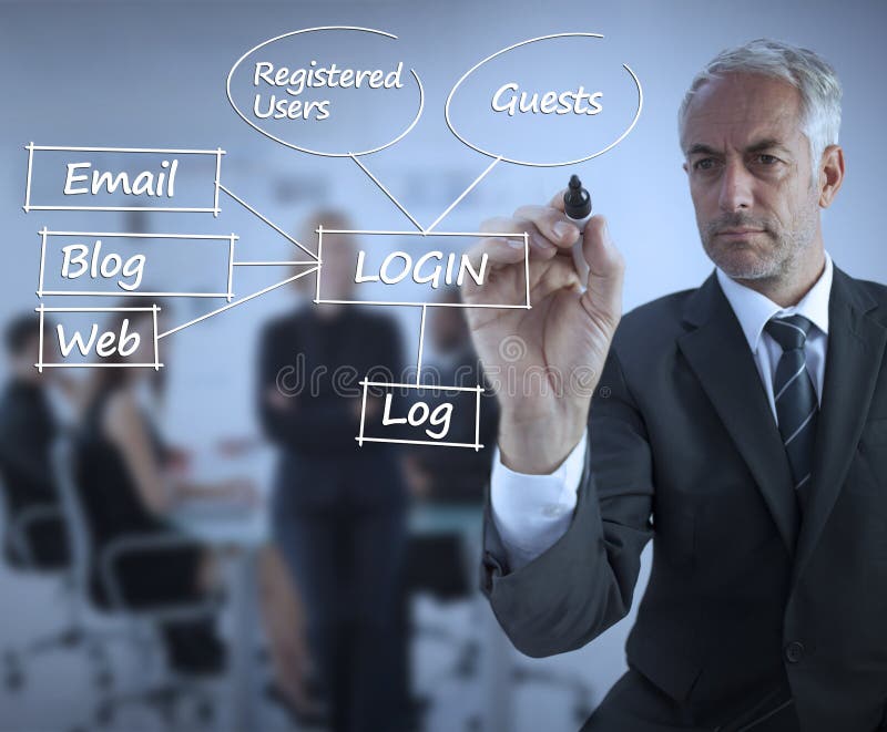 Sophisticated Businessman Writing Login Terms Stock Image - Image of ...