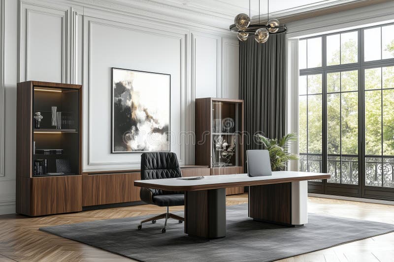 A Sophisticated CEO Office Interior Featuring Elegant Design Elements ...