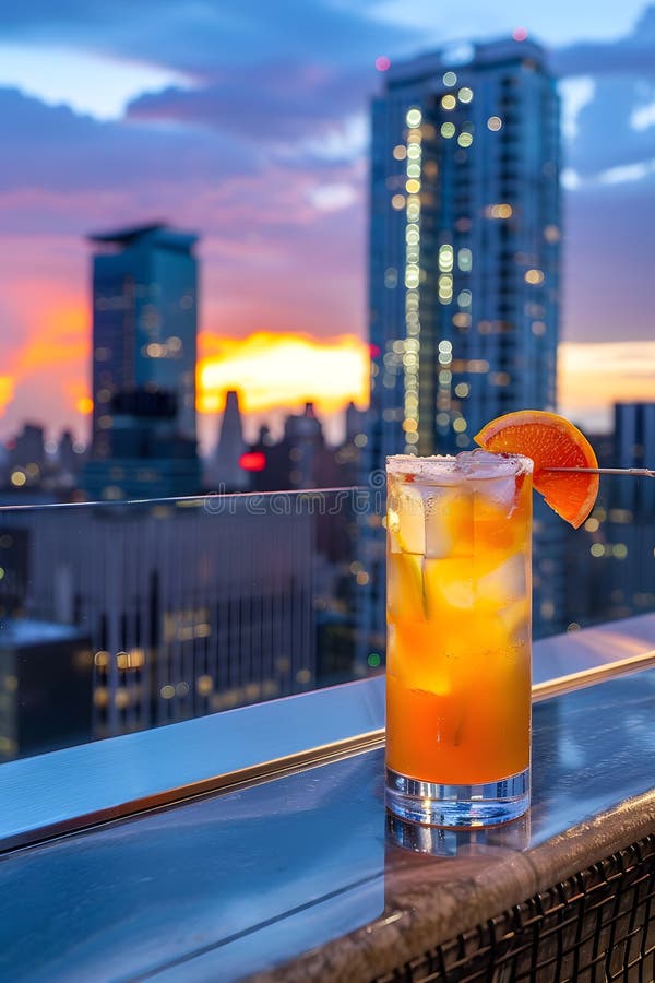 Sophisticated Cocktail with Orange on Rooftop Bar Stock Image - Image ...