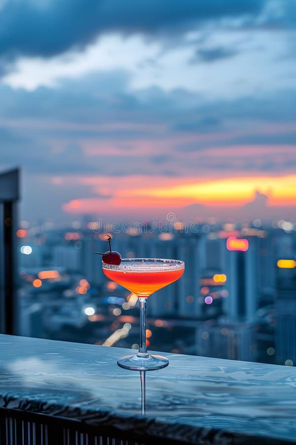 Sophisticated Cocktail with Orange on Rooftop Bar Sunset Stock Image ...