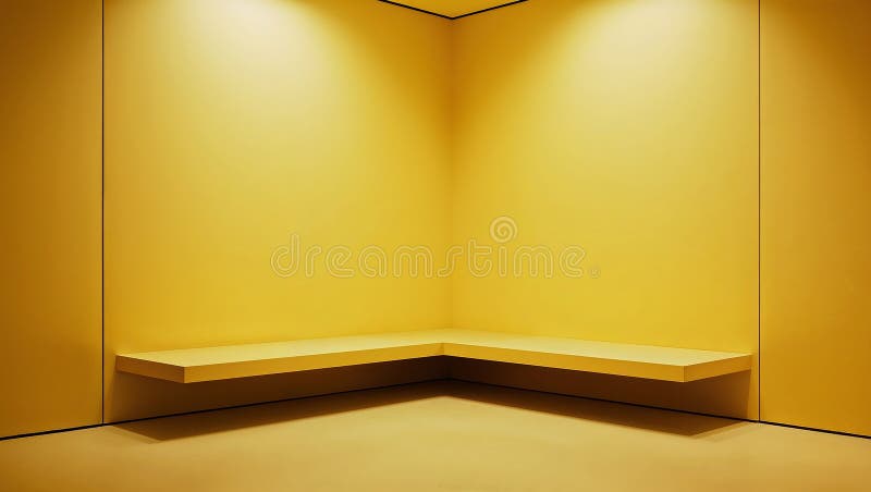 Sophisticated Corner Design with a Yellow Floating Bench Setup Stock ...