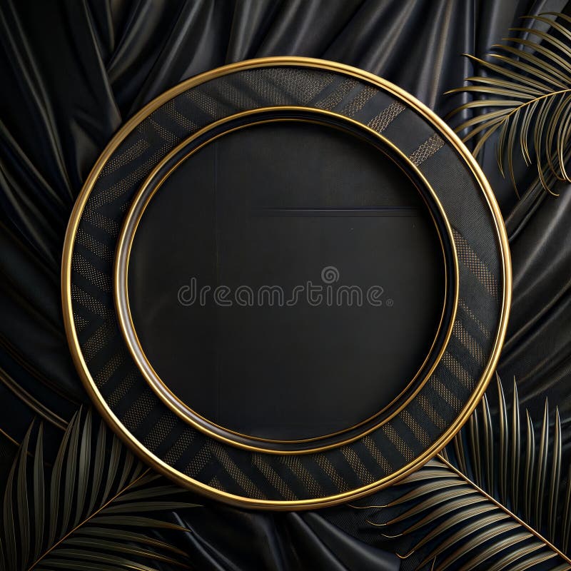 Luxurious Gold Frame on Black Fabric with Tropical Leaves Stock ...